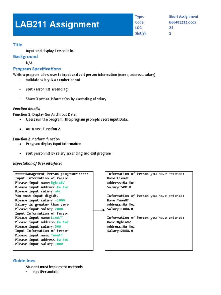LAB211 Assignment: Title Background Program Specifications | Download Free PDF | Computer ...