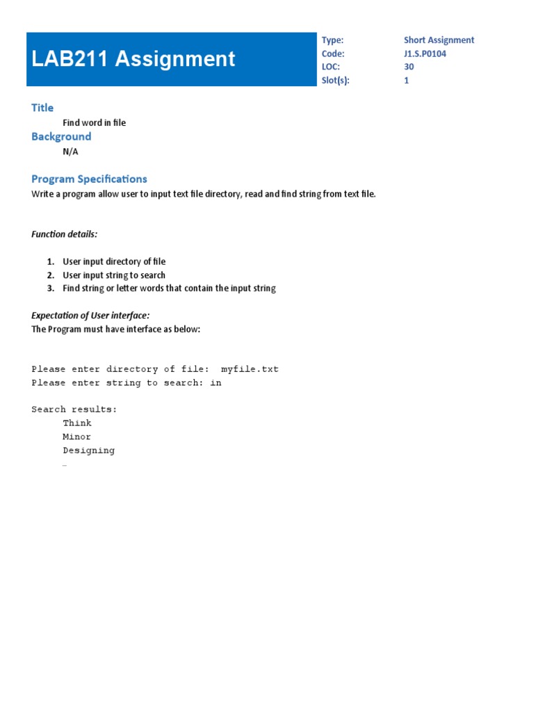 LAB211 Assignment: Title Background Program Specifications | PDF