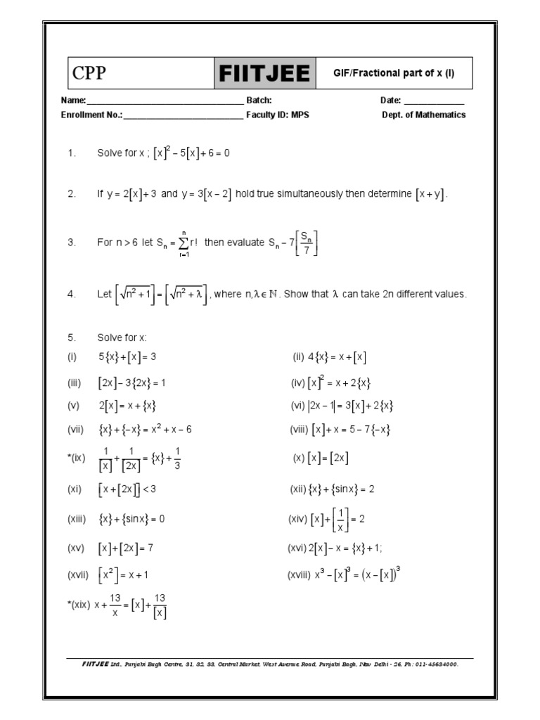 Greatest Integer Function Pdf Equations Mathematical Analysis