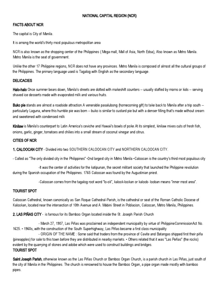 NATIONAL CAPITAL REGION NCR | PDF