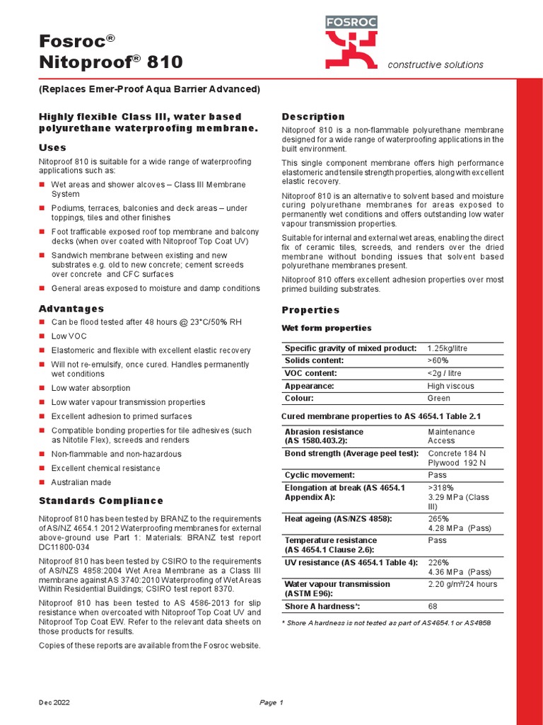 Fosroc Nitoproof 810 TDS | PDF | Concrete | Polyurethane