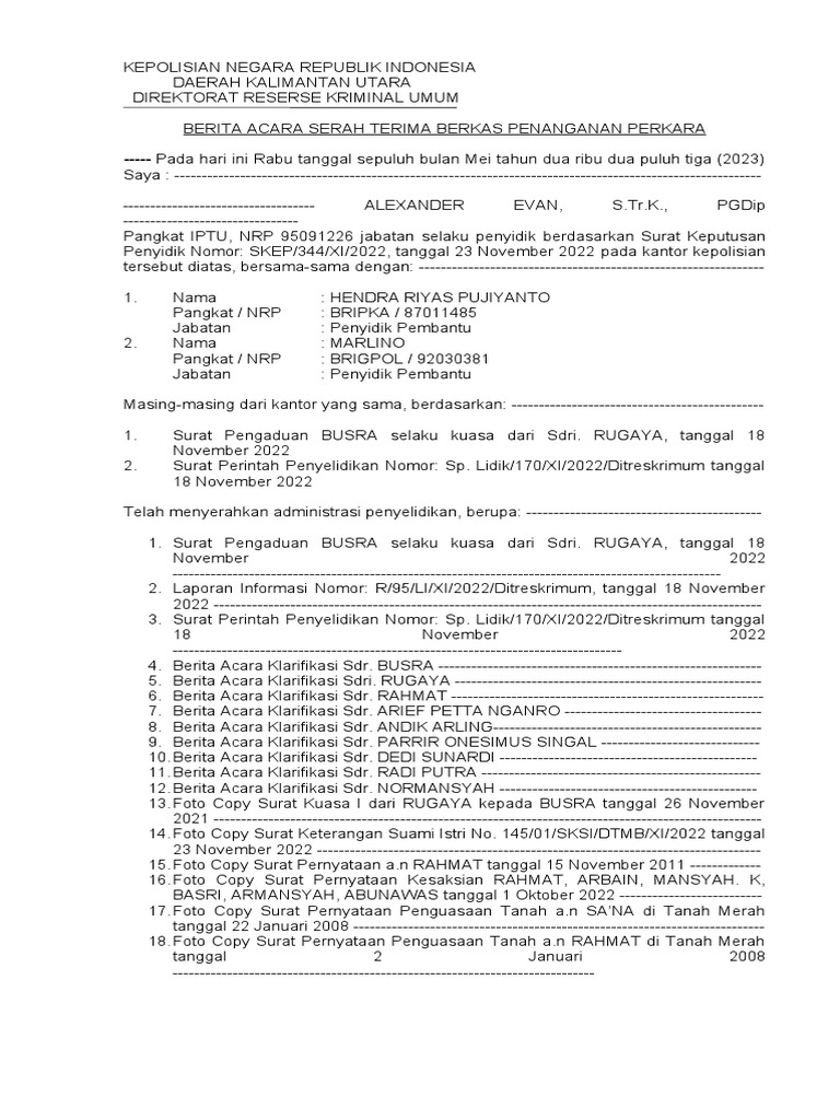 Ba Serah Terima Perkara Lidik | PDF | Griya & Taman