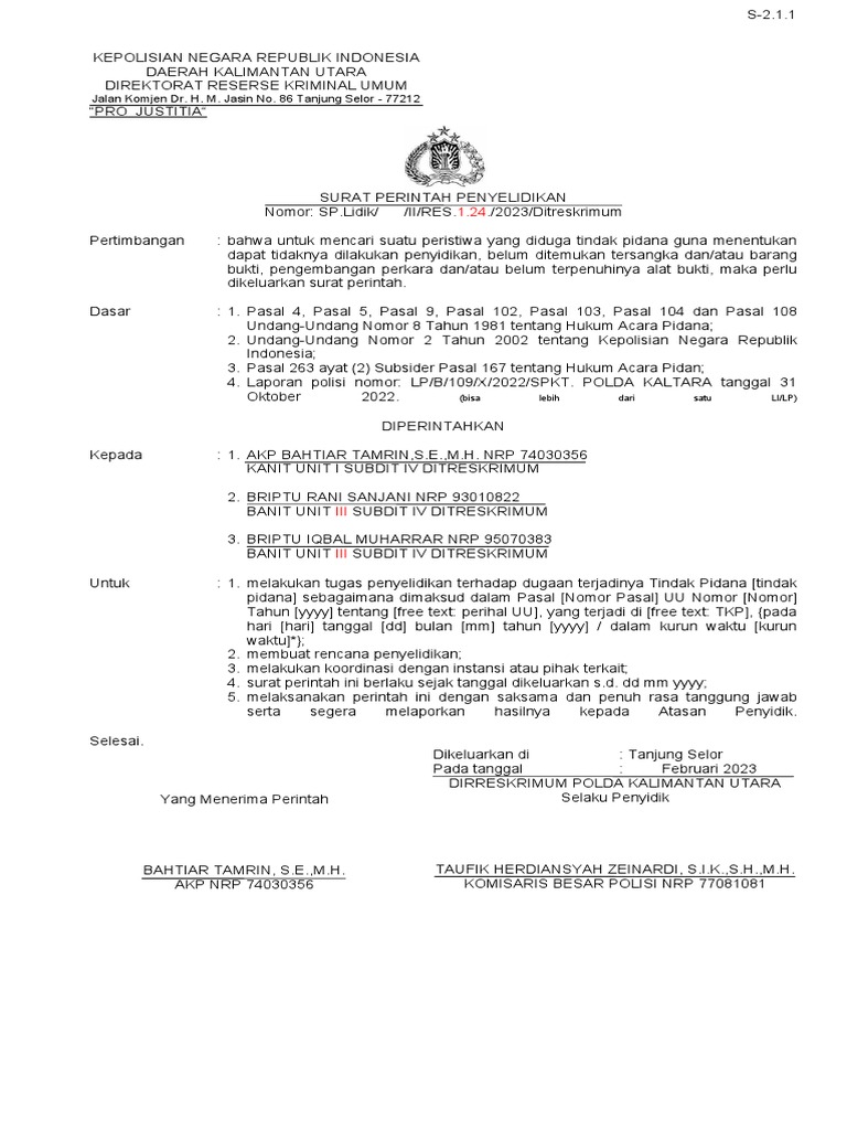 2.1.1. Surat Perintah Penyelidikan | PDF