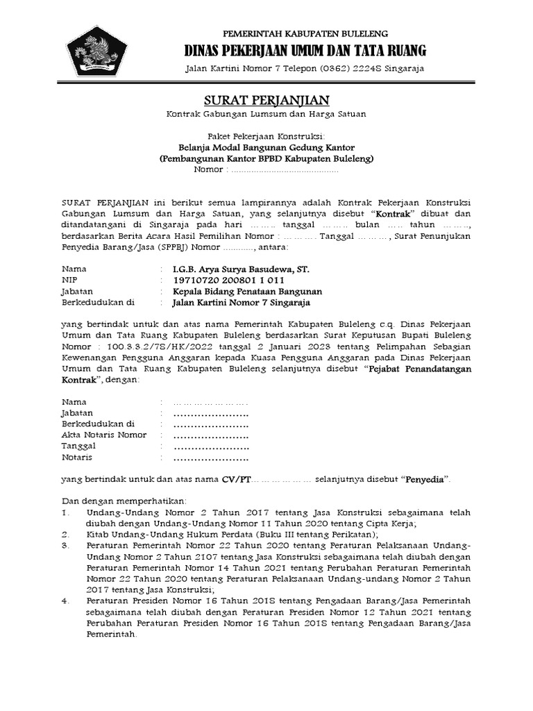 Rancangan Kontrak BPBD | PDF | Hukum