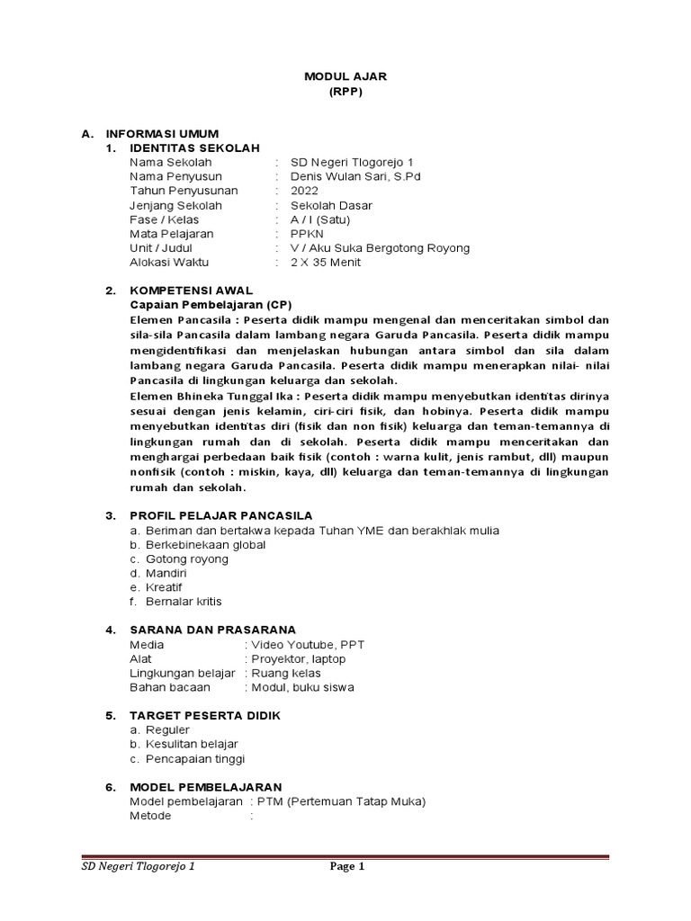 Unit V - Aku Suka Bergotong Royong - 1 | PDF