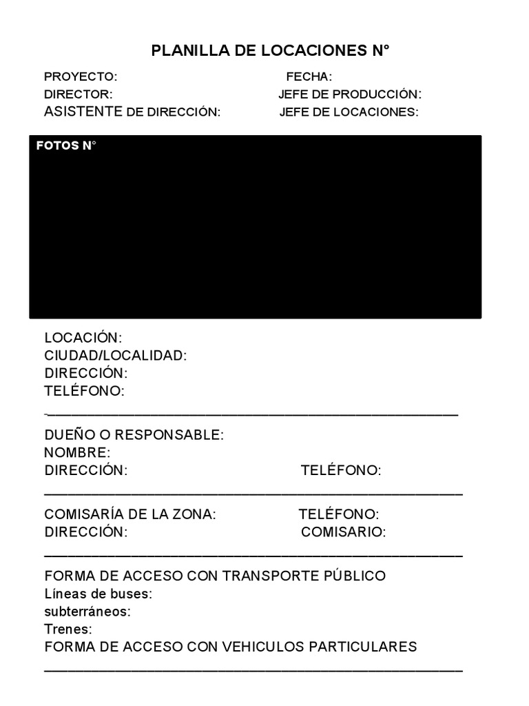 Planilla de Locaciones para Producción | PDF