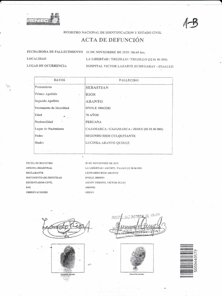 Acta de Defunción | PDF