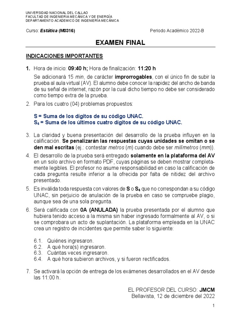 Examen Final - Estatica 2022-B | PDF | Viga (Estructura) | Ingeniería mecánica