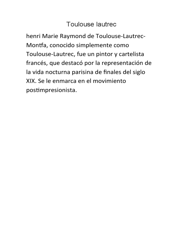 Toulouse-Lautrec: Arte y Vida Nocturna | PDF