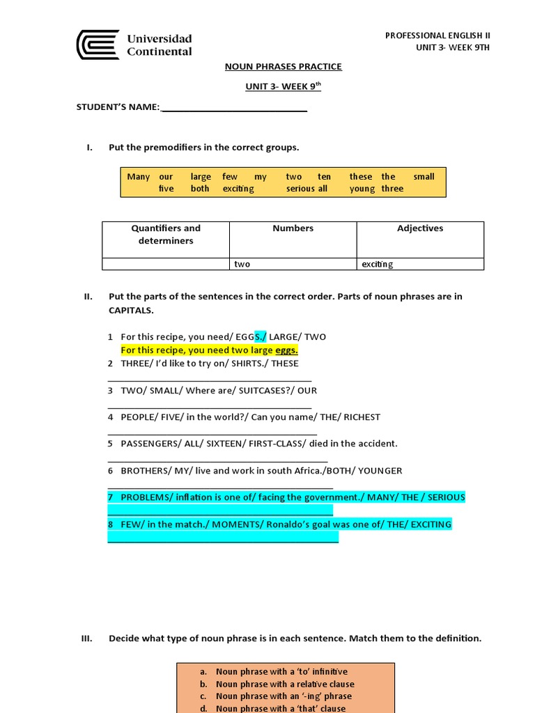 Noun Phrases Practice Exercises | PDF | Noun | English Language