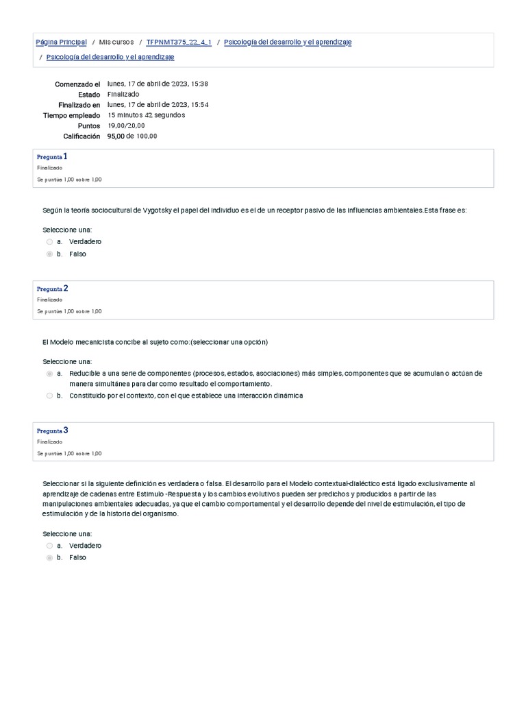 Psicología Del Desarrollo y El Aprendizaje - Revisión Del Intento | PDF | Sicología | Psicología ...