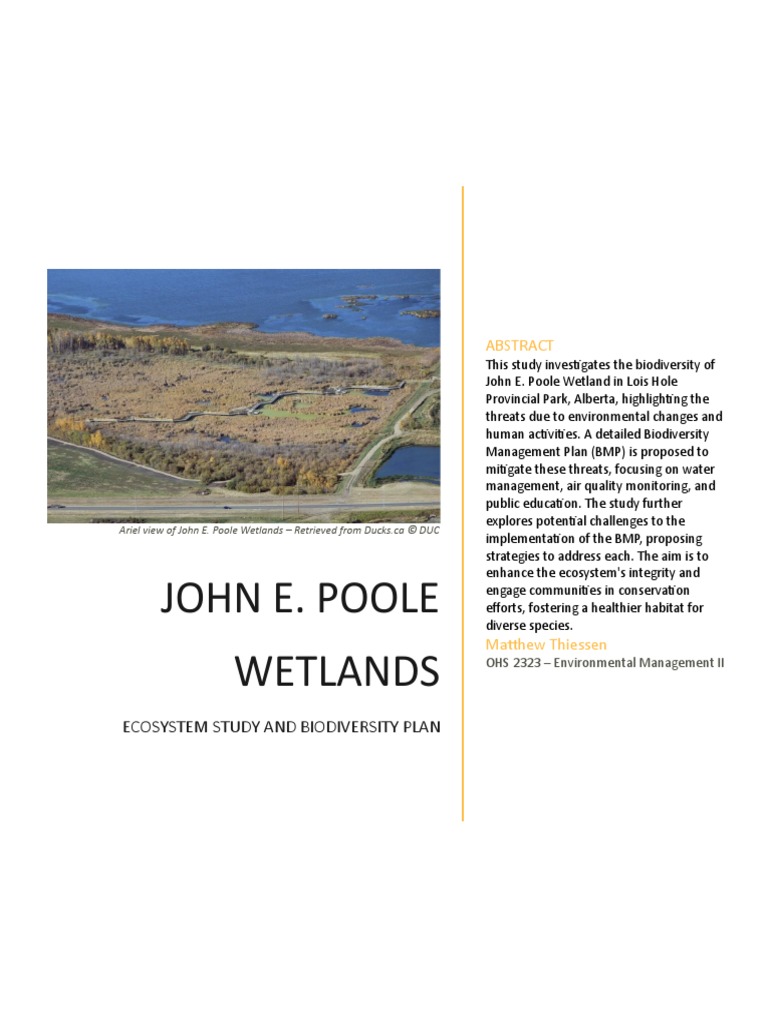John E. Poole Wetlands - Ecosystem Study and Biodiversity Plan | PDF | Wetland | Biodiversity