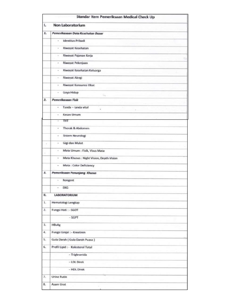 Standar Pemeriksaan MCU | PDF