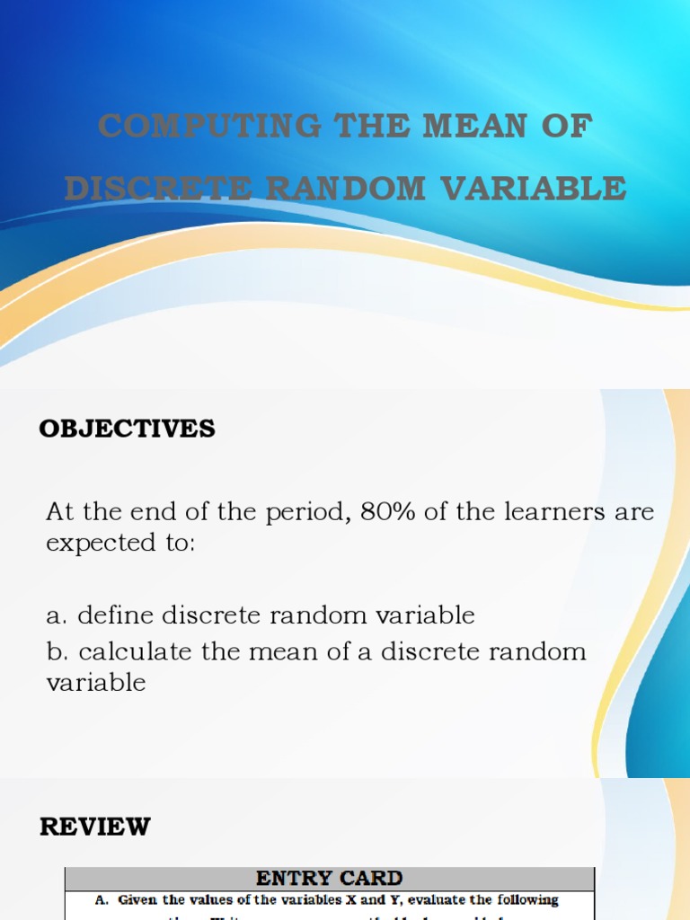 Computing The Mean of Discrete Random Variable | PDF