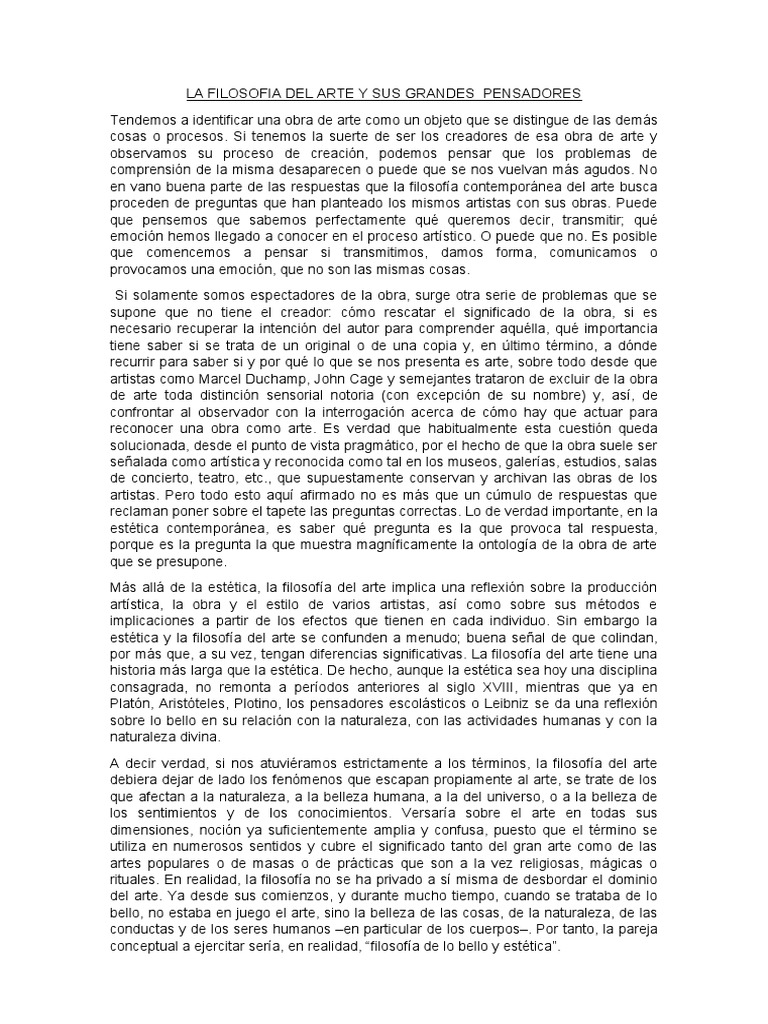 La Filosofia Del Arte y Sus Grandes Pensadores | PDF | Estética | Georg ...