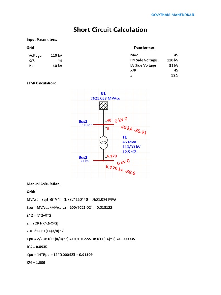 Short Circuit Manual Calculation | PDF | Electric Power | Electrical Components