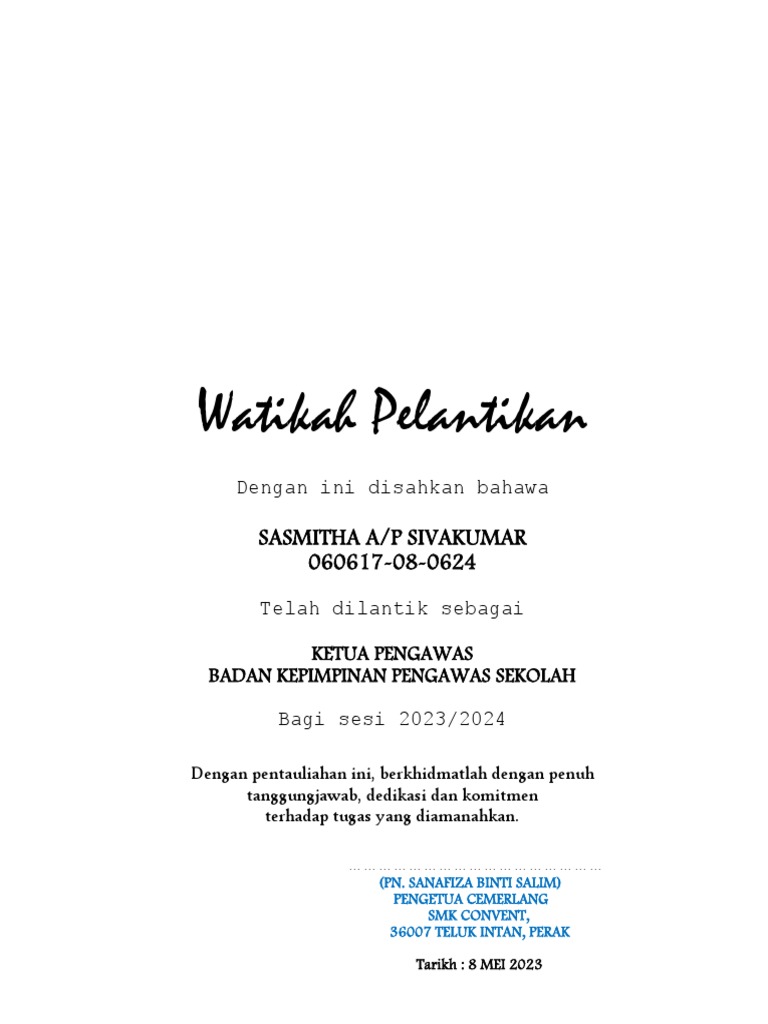 Watikah Pelantikan | PDF