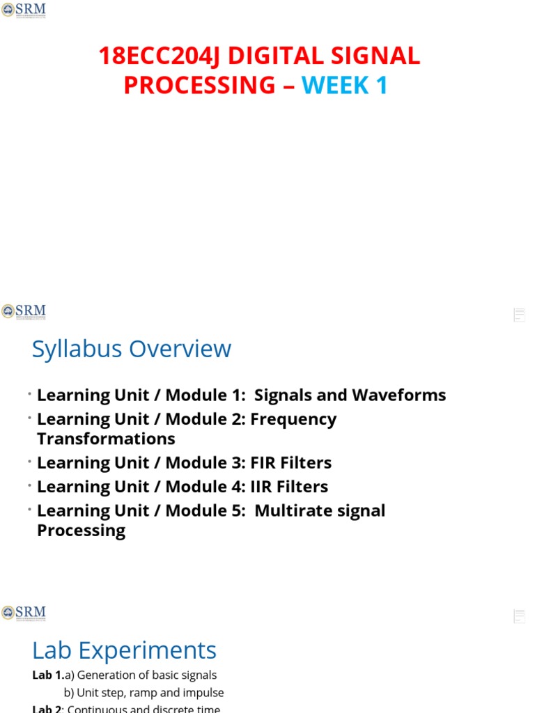 18ecc204j - DSP - Week 1 | PDF | Digital Signal Processing | Sampling (Signal Processing)