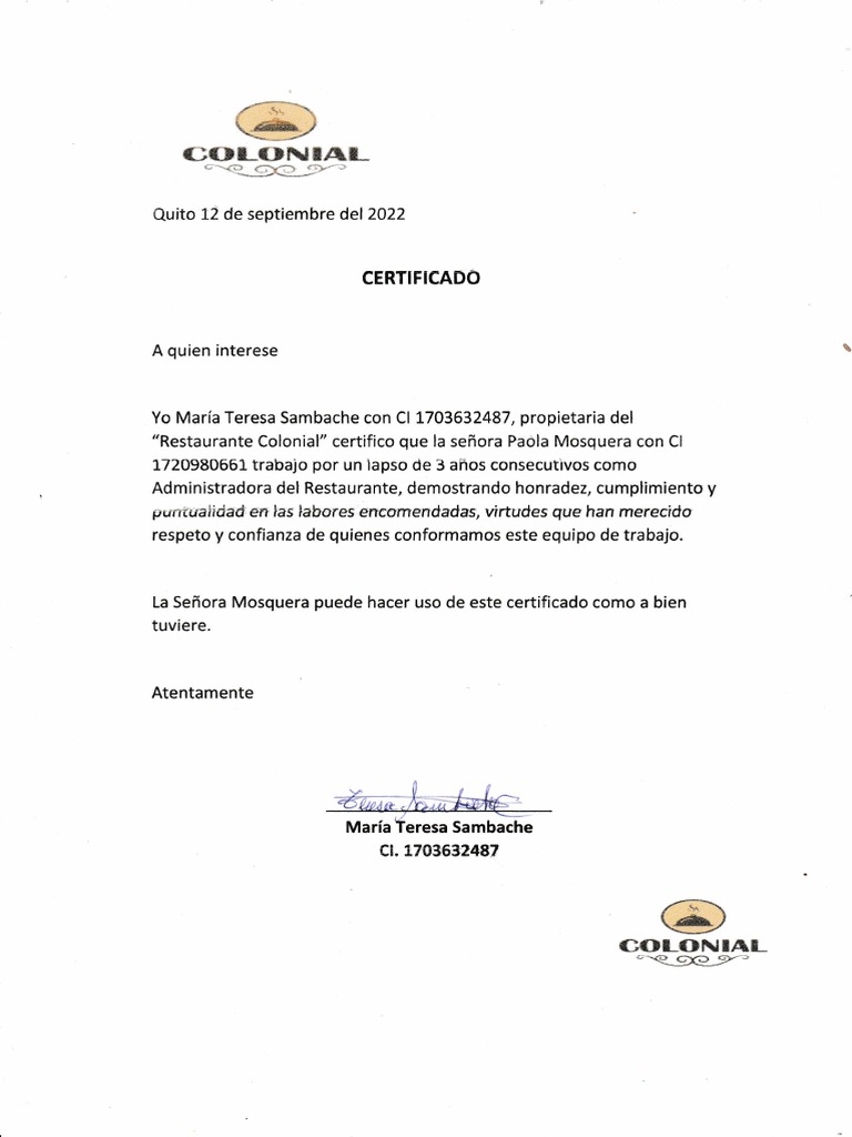 Certificado de Trab. Paola | PDF