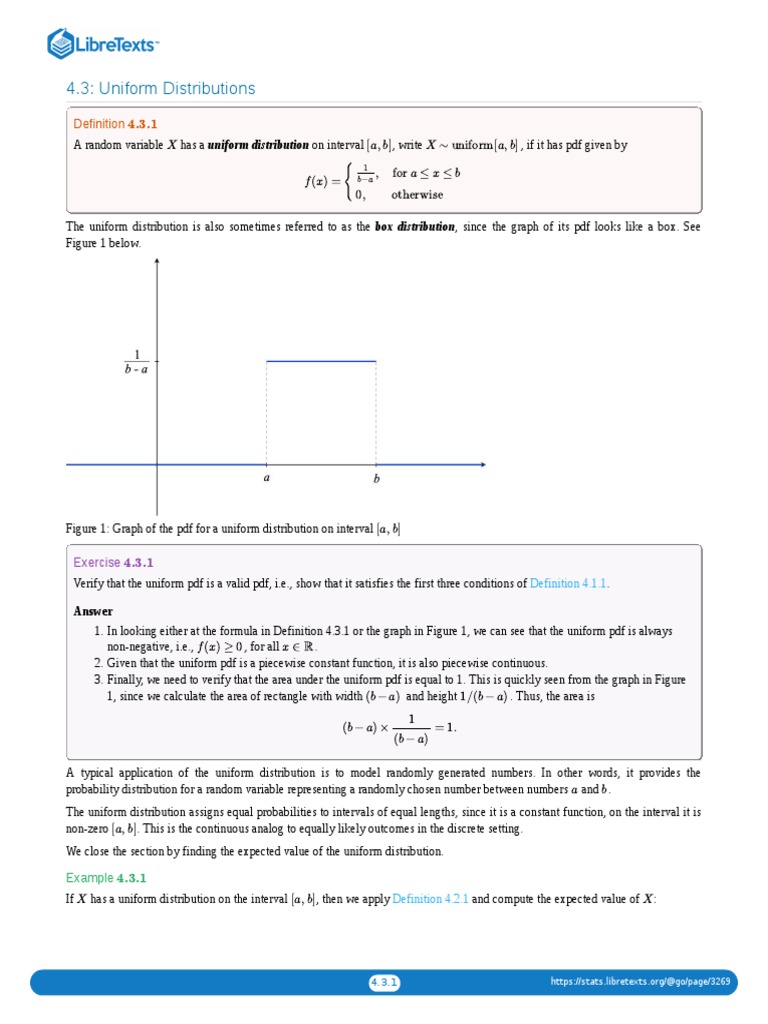 4.3 Uniform Distributions | PDF | Probability Density Function | Probability Distribution