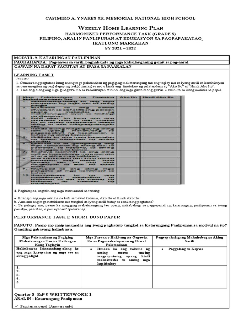 WHLP Esp G9 3RD QRT | PDF