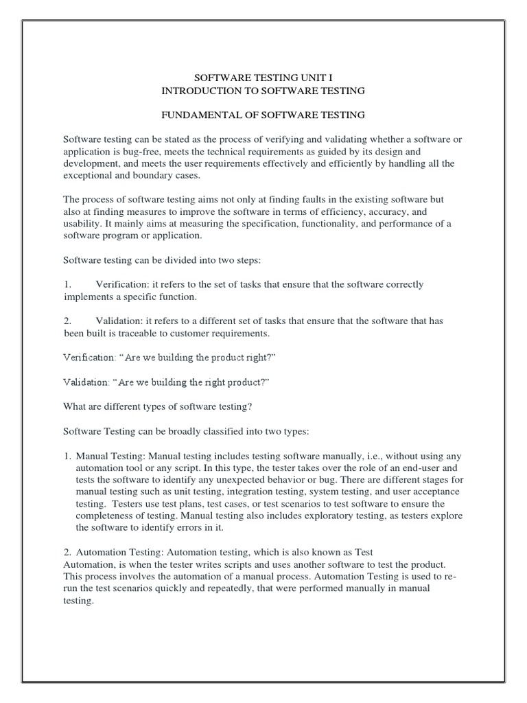 Software Testing Unit1 | PDF | Software Testing | Unit Testing Software Testing Unit1 | PDF | Software Testing | Unit Testing
