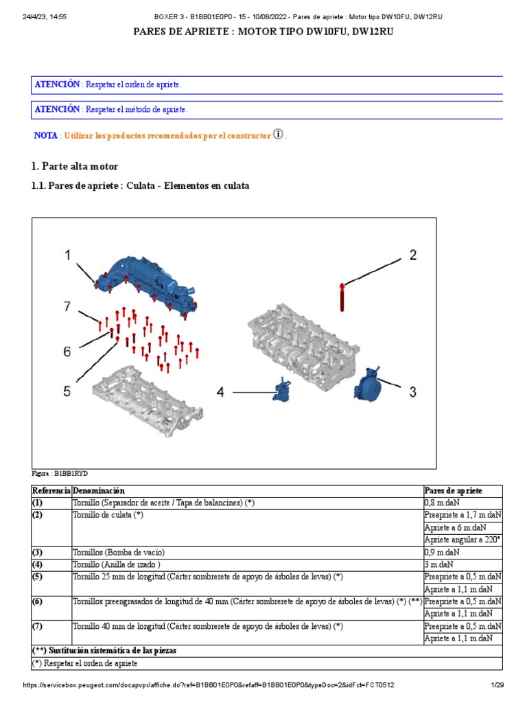 Pares de Apriete Motor DW10FU/DW12RU | PDF | Tornillo | Inyección de ...