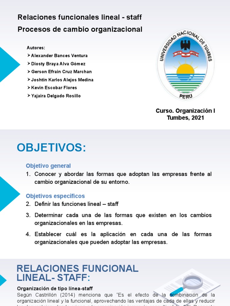 Relaciones Funcion Lineal Staff y Procesos de Cambio Organizacional G.4 ...