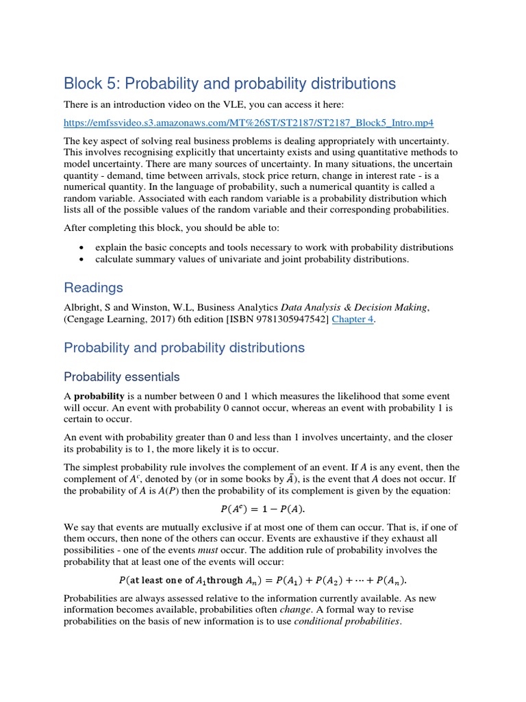 ST2187 Block 5 | Download Free PDF | Variance | Probability Distribution