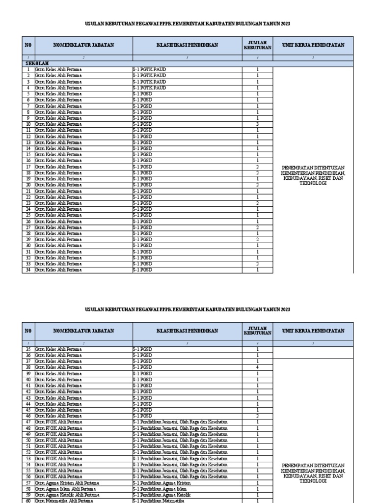 Formasi Usulan PPPK Pemda Bulungan | PDF