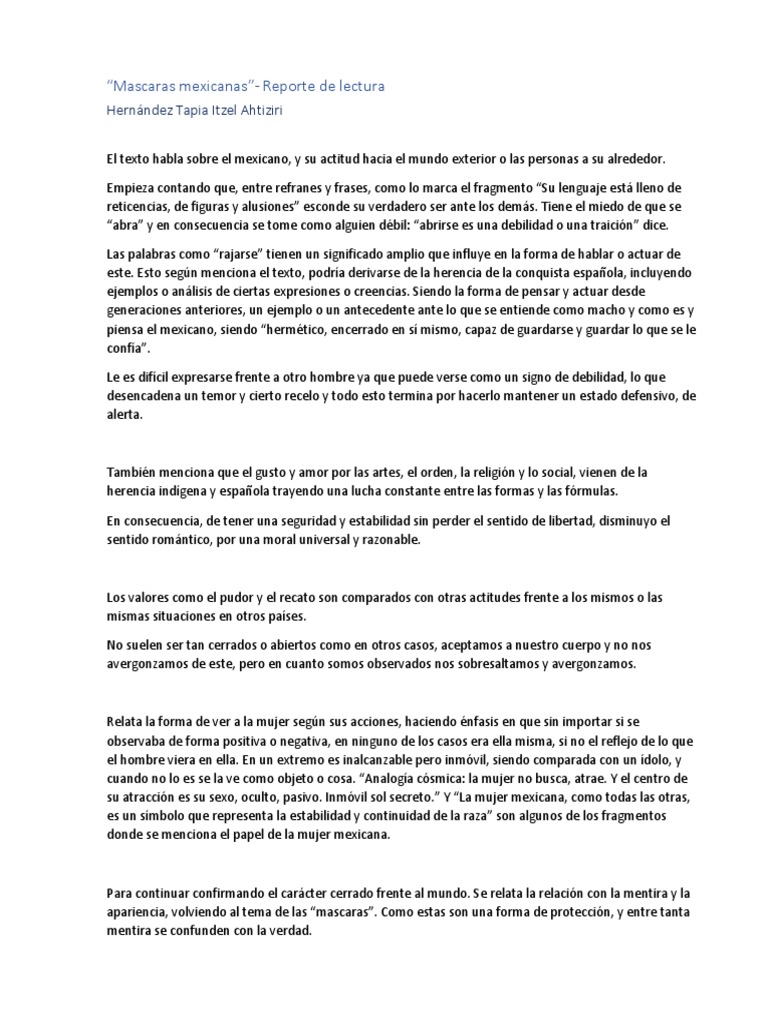 Mascaras Mexicanas-Reporte de Lectura | PDF | Amor | México