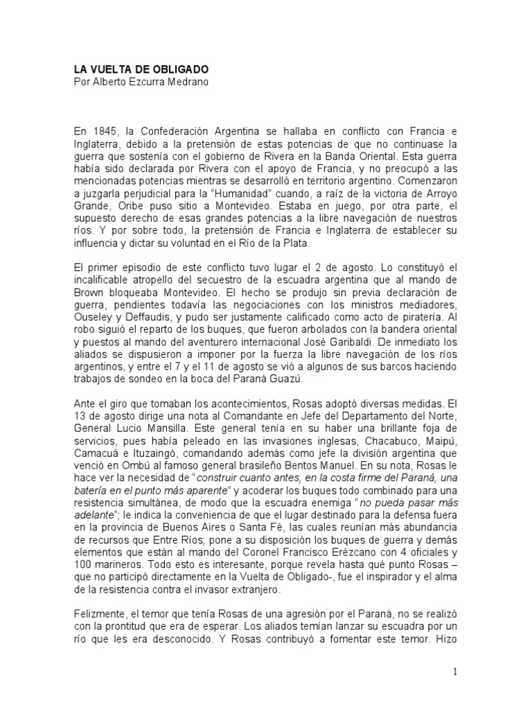 LA VUELTA DE OBLIGADO Por Alberto Ezcurra Medrano | PDF | Argentina ... LA VUELTA DE OBLIGADO Por Alberto Ezcurra Medrano | PDF | Argentina ...