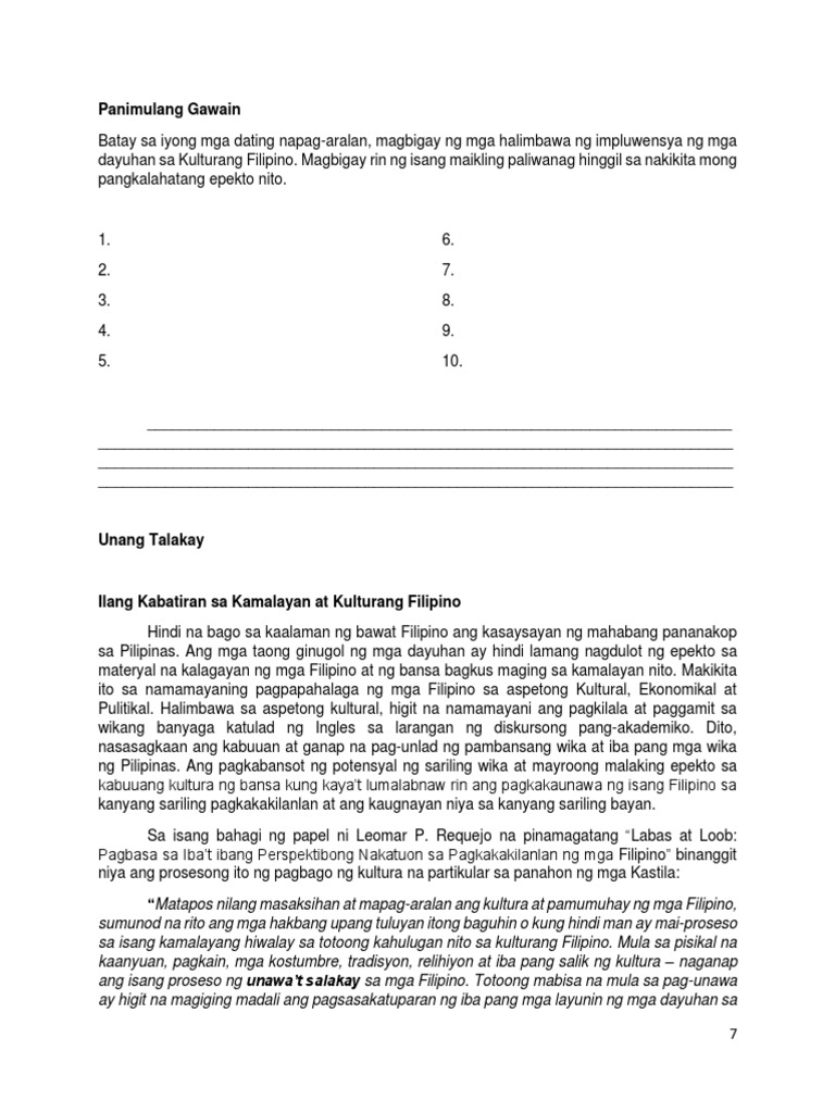 Geed10103 Filipinolohiya at Pambansang Kaunlaran Print | PDF