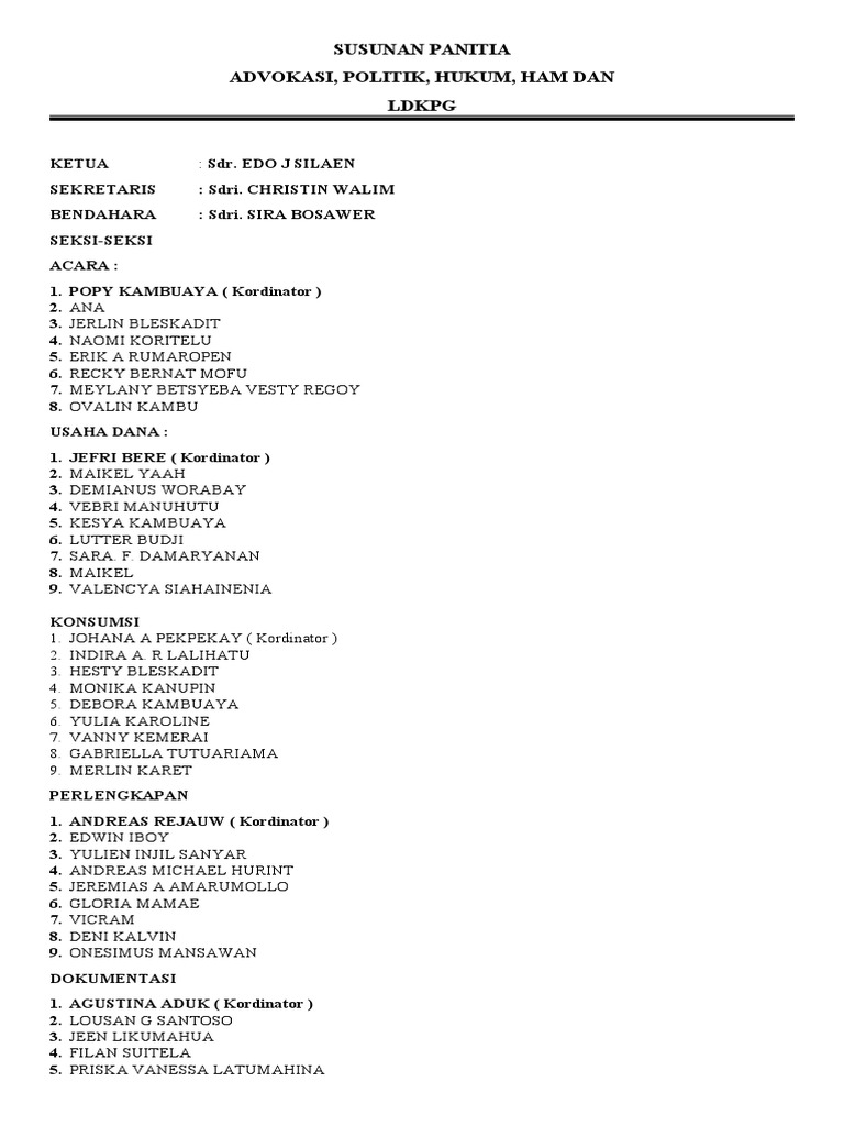 Susunan Panitia Pernikahan Betsyeba | PDF
