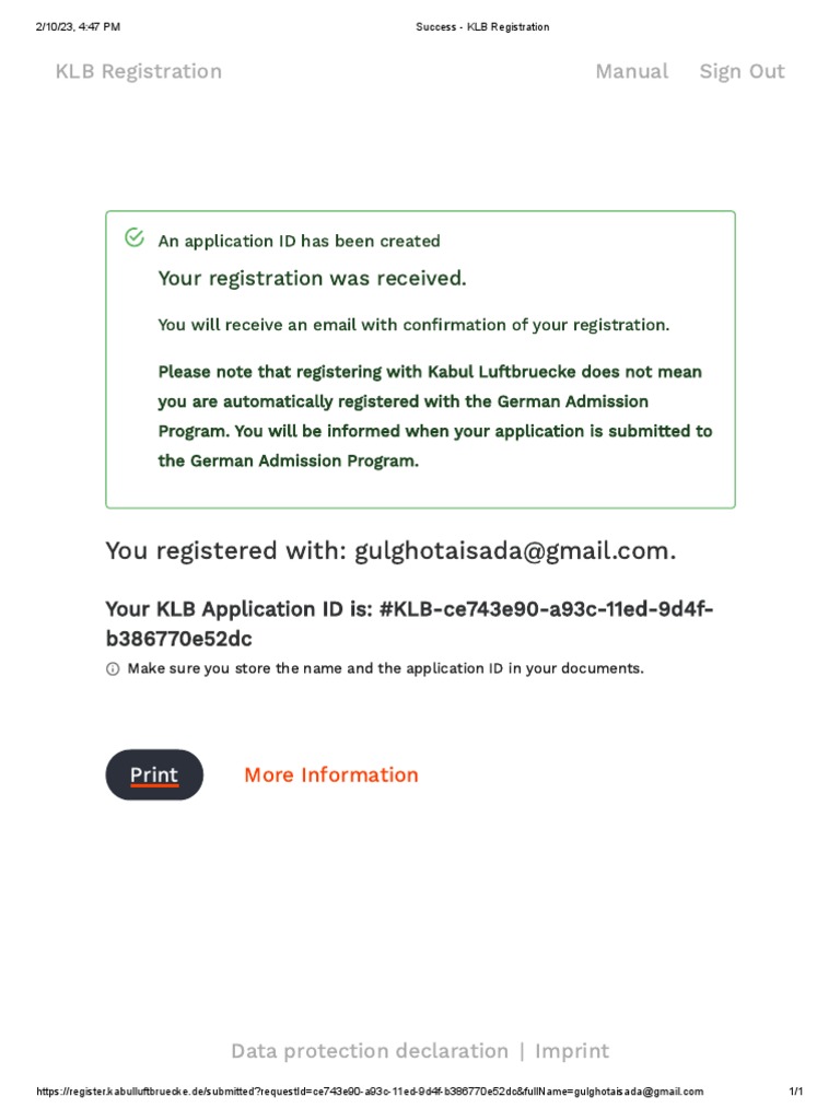 KLB Registration Confirmation Notice | PDF