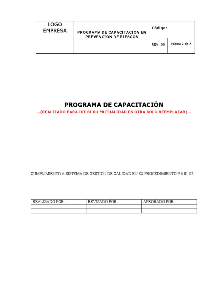 Modelo Programa Anual de Capacitaciones Capacitacion | PDF | Desarrollo profesional | Creación ...