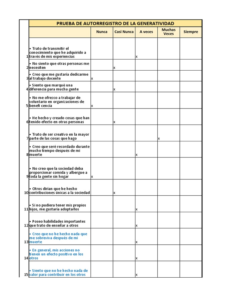 Prueba de Autorregistro de La Generatividad-1.Adulto 50 | PDF