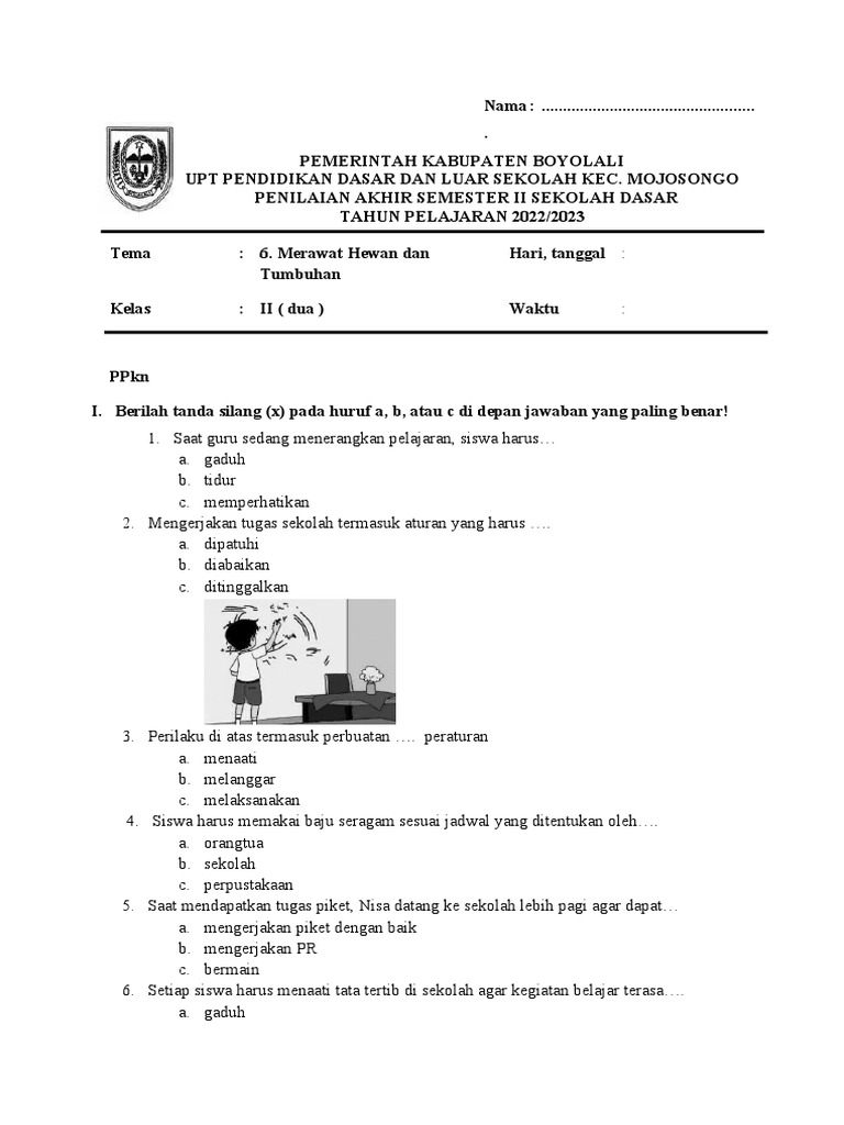 Soal Pas 2 Kls 2 Tema 6 | PDF
