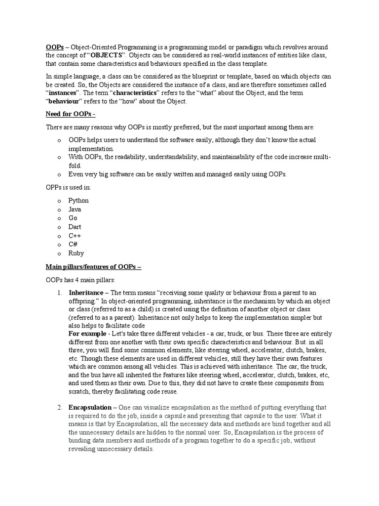 Oops Notes | PDF | Class (Computer Programming) | Object Oriented ... Oops Notes | PDF | Class (Computer Programming) | Object Oriented ...