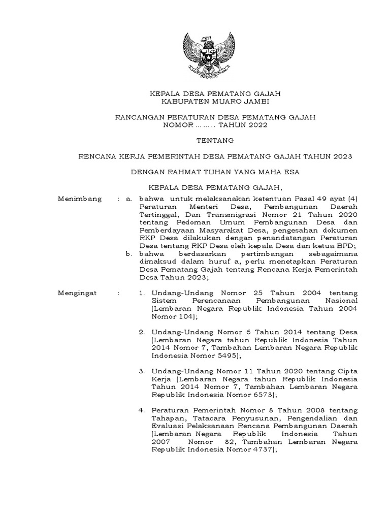 Rancangan Perdes - RKP Desa 2023 | PDF