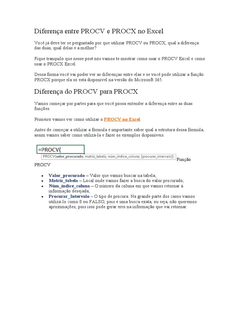 Diferença Entre Procv E Procx No Excel Pdf Microsoft Excel Função