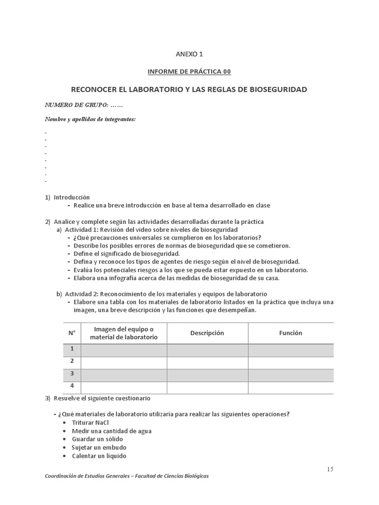 Anexo - Informe 01 Bioseguridad y Materiales | PDF | Laboratorios