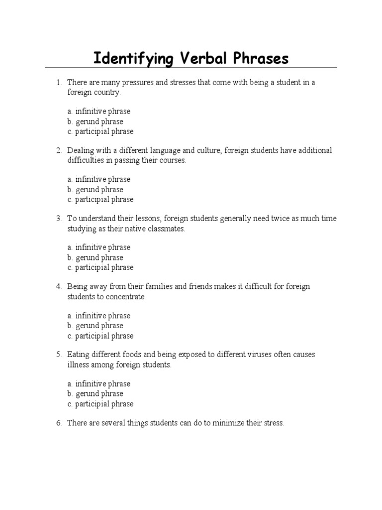 Identifying Verbal Phrases | PDF | Stress (Biology) | Breathing