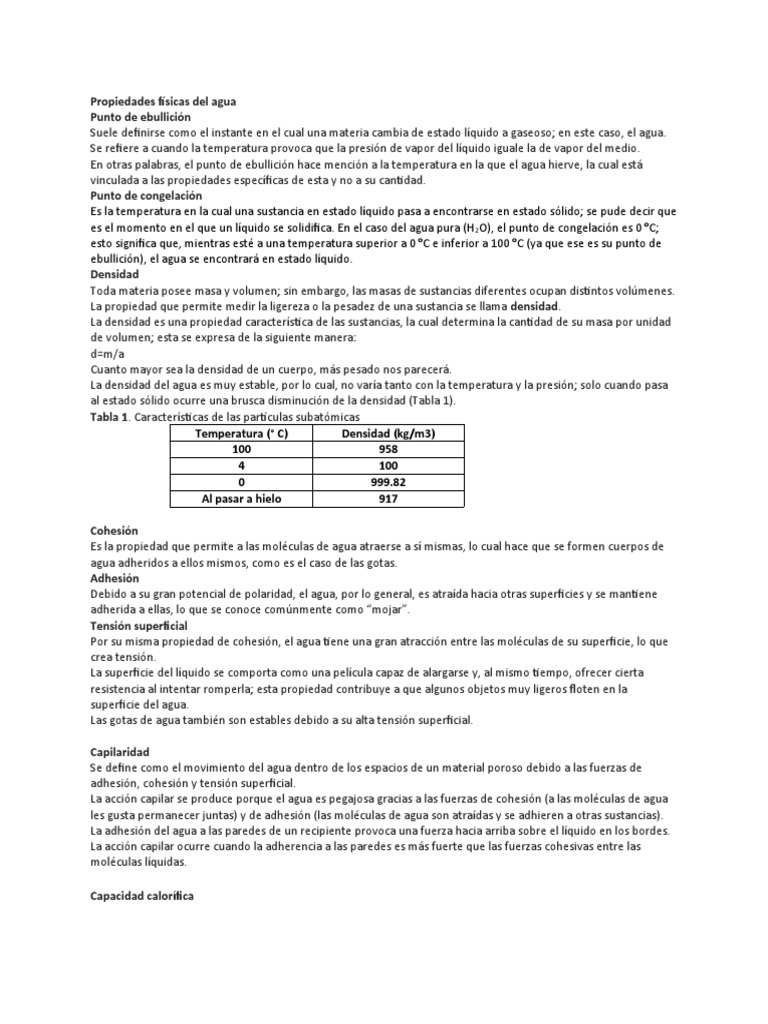 Propiedades Del Agua | PDF | Propiedades del agua | Ciencias fisicas