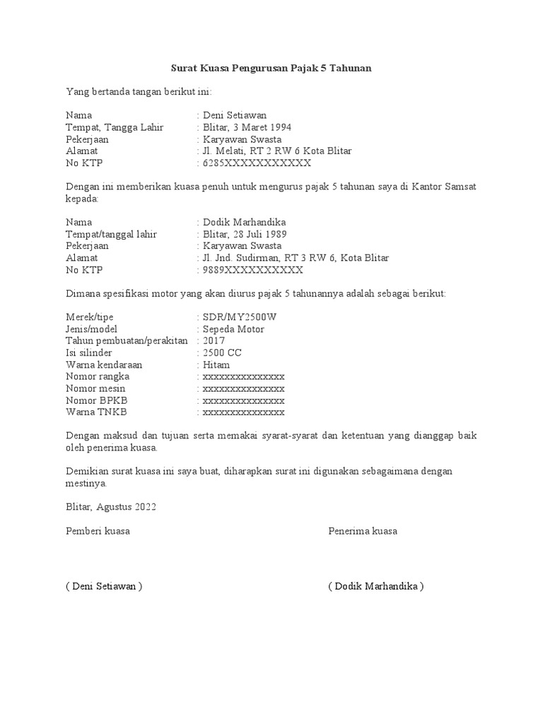 Contoh Surat Kuasa Motor | PDF