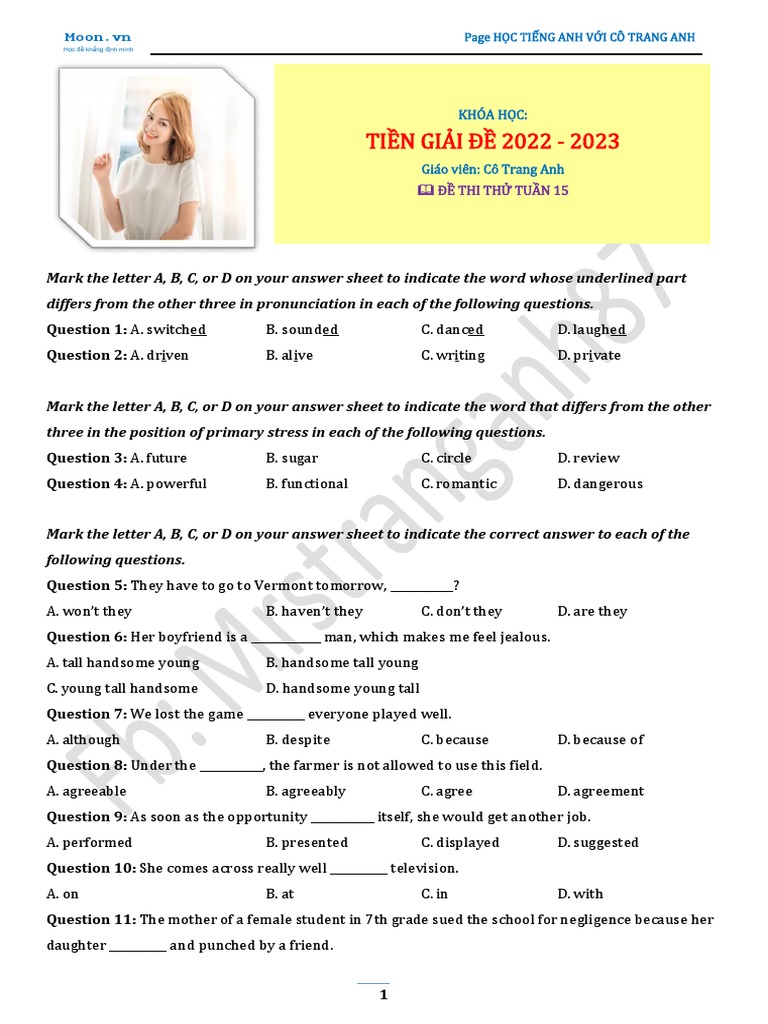 (TGD 2023) de Thi Thu Tuan 15 148406 1216202214951PM | Download Free PDF | Nature