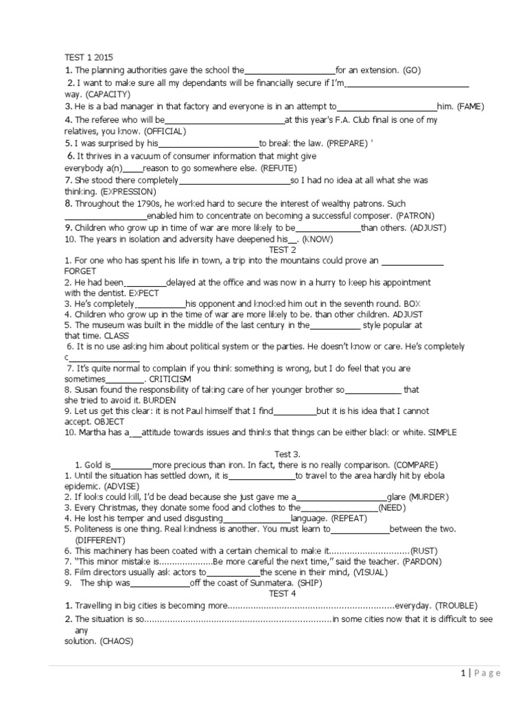 Word Forms Handout | PDF