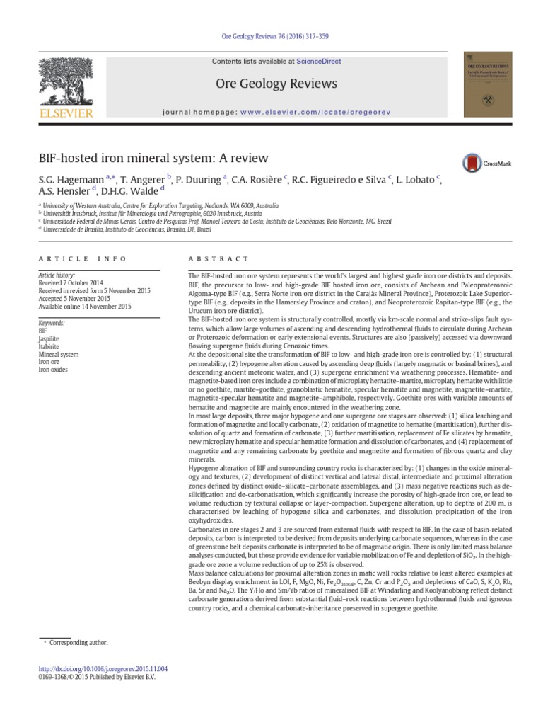 BIF-Hosted Iron Ore System Review | PDF | Iron Ore | Fault (Geology)