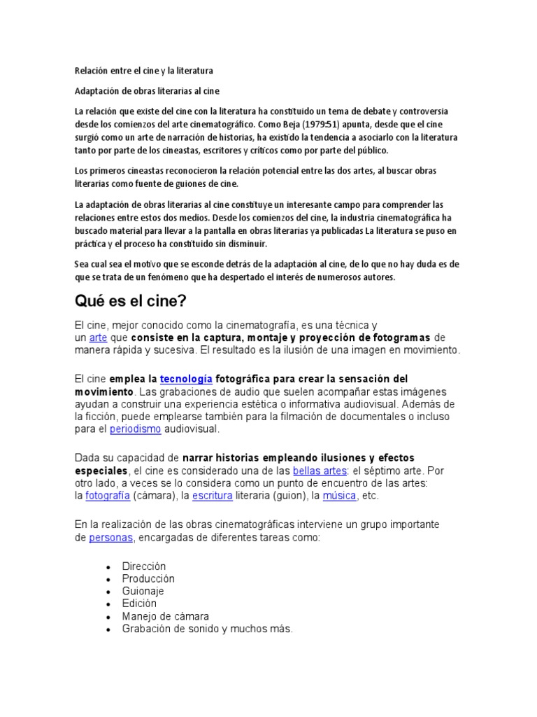 Relación Entre El Cine y La Literatura | PDF