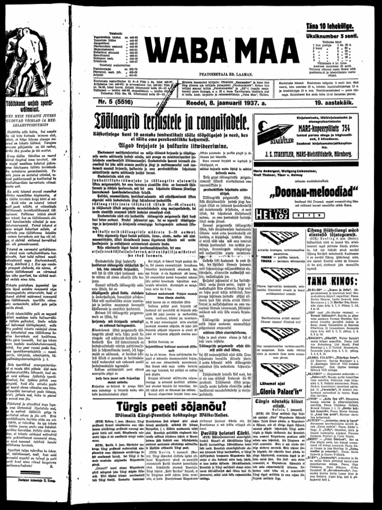 Vaba Maa Newspaper Estonia 1937 | PDF